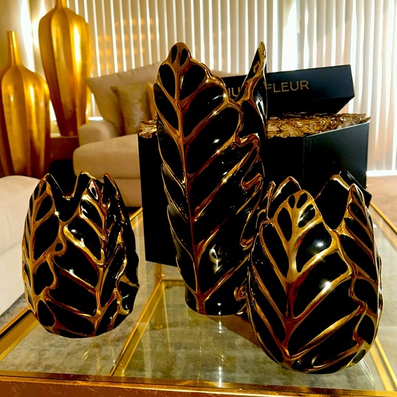 Homegoods | Accents | Set Of 3 Black And Gold Vases Brand New | Poshmark